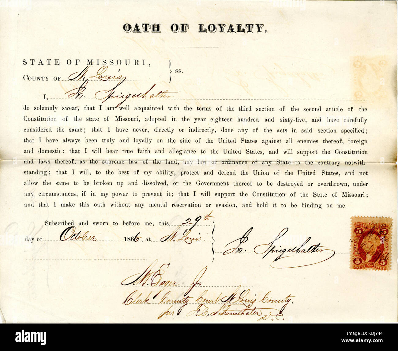 Loyalty oath of Jos. Spiegelhalter of Missouri, County of St. Louis ...