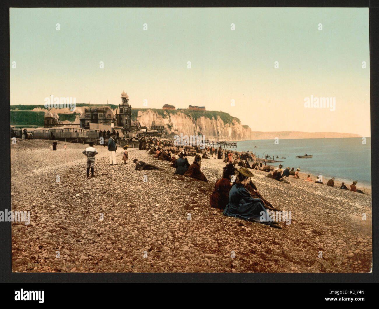 This image depicts the beach and casino of Dieppe, France. The scene ...