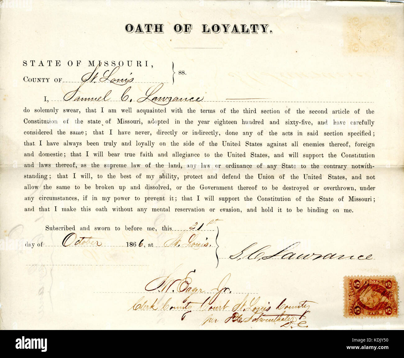 Loyalty oath of Samuel C. Lawrance of Missouri, County of St. Louis ...