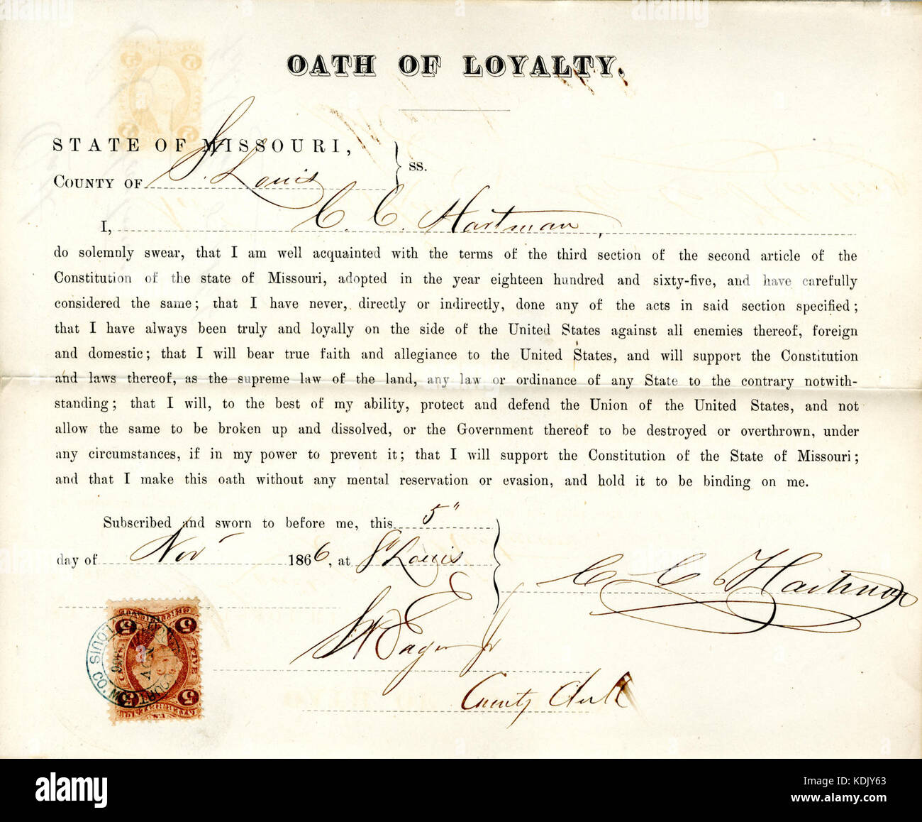 Loyalty oath of C. C. Hartman of Missouri, County of St. Louis Stock ...