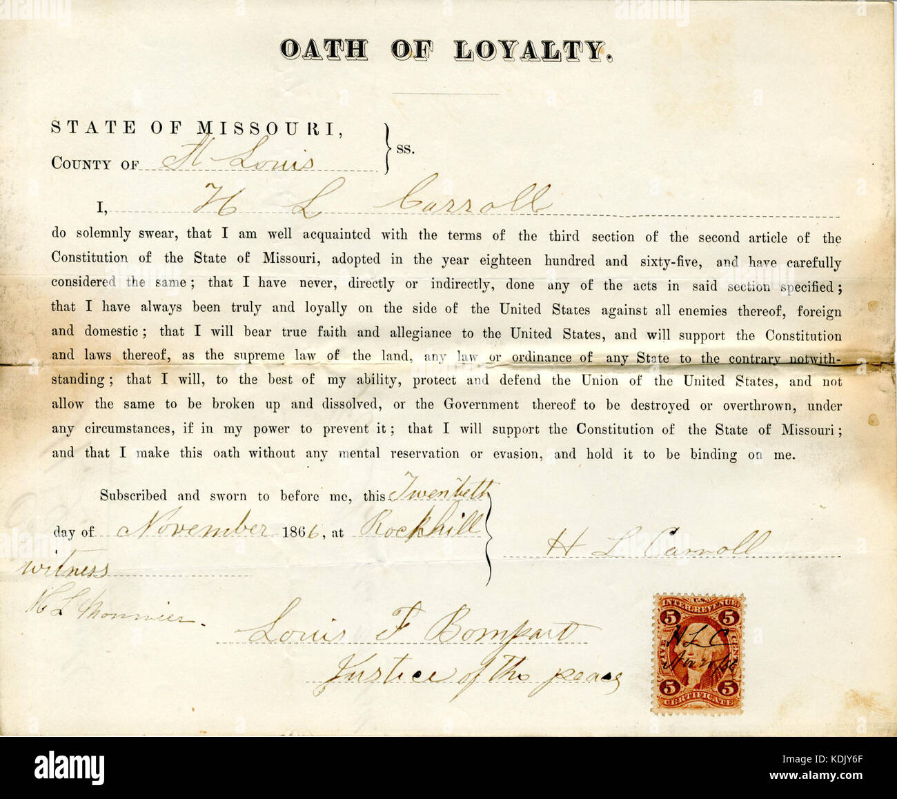 Loyalty oath of H. L. Carroll of Missouri, County of St. Louis Stock ...