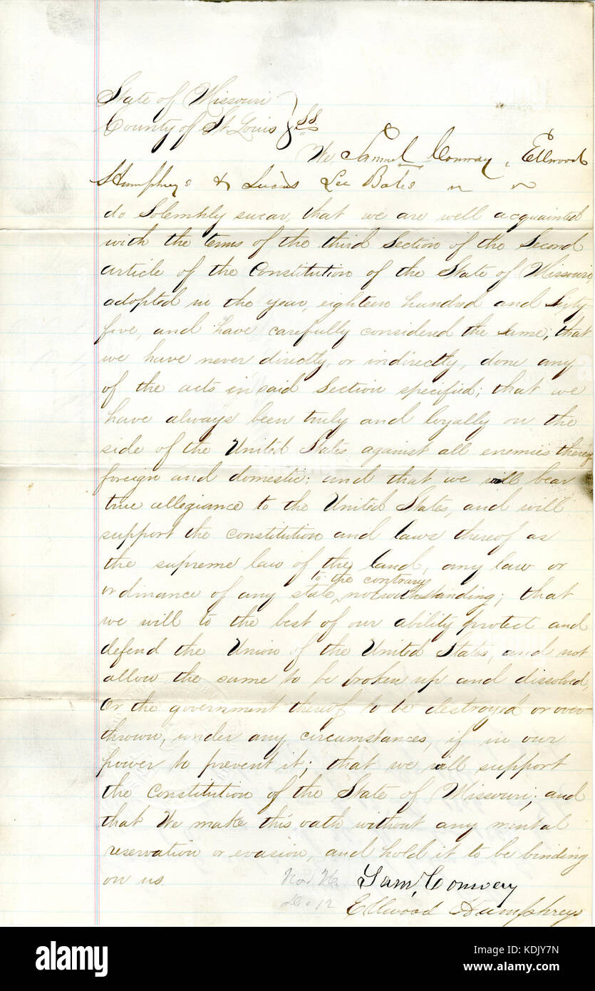 Loyalty oath of Samuel Conway, Elwood Humphreys, and Lucius Lee Bates ...