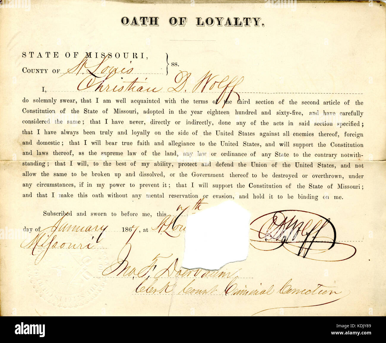 Loyalty oath of Christian D. Wolf of Missouri, County of St. Louis ...