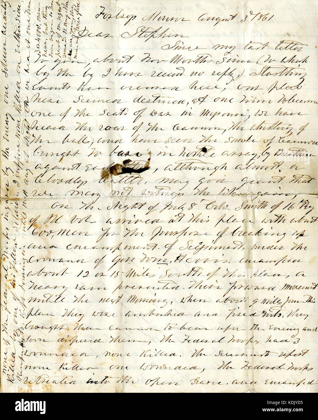 Letter (of Alfred Warner) to Stephen, August 3, 1861 Stock Photo - Alamy