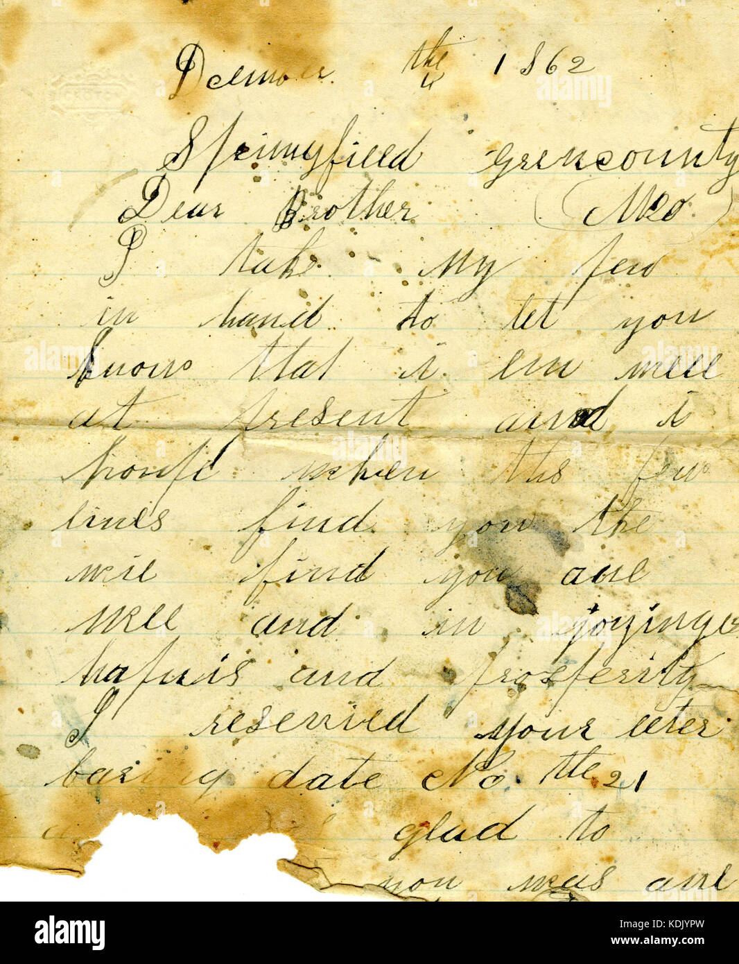 Partial letter (of George Wolz), Springfield, Green County, Mo., to his ...