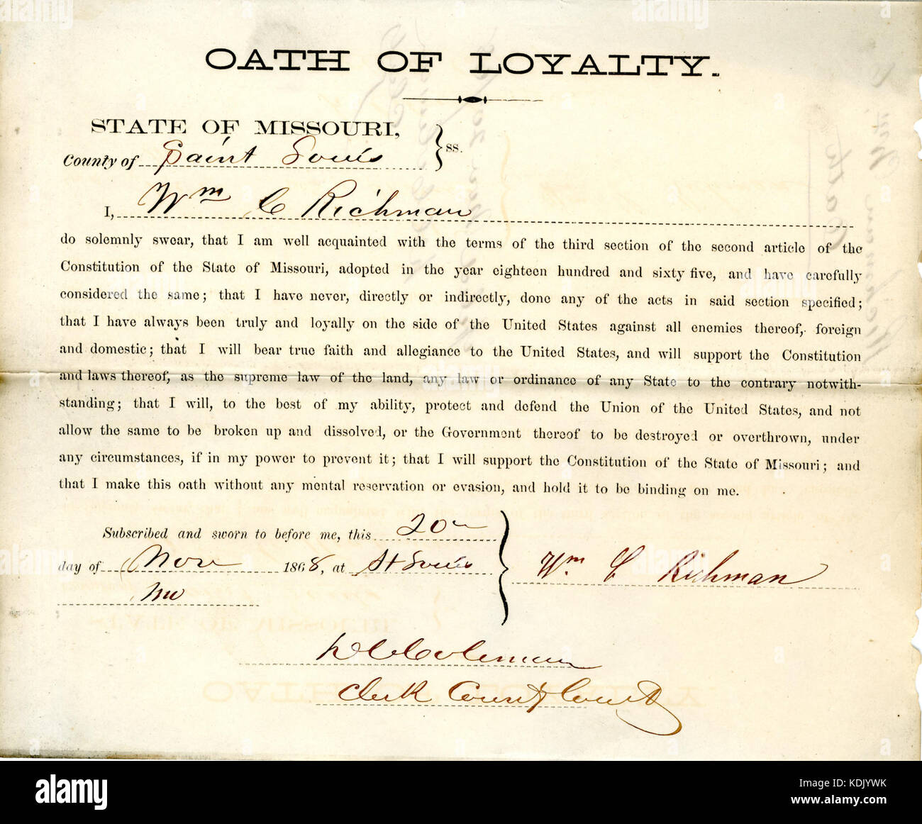 Loyalty oath of William C. Richman of Missouri, County of St. Louis ...