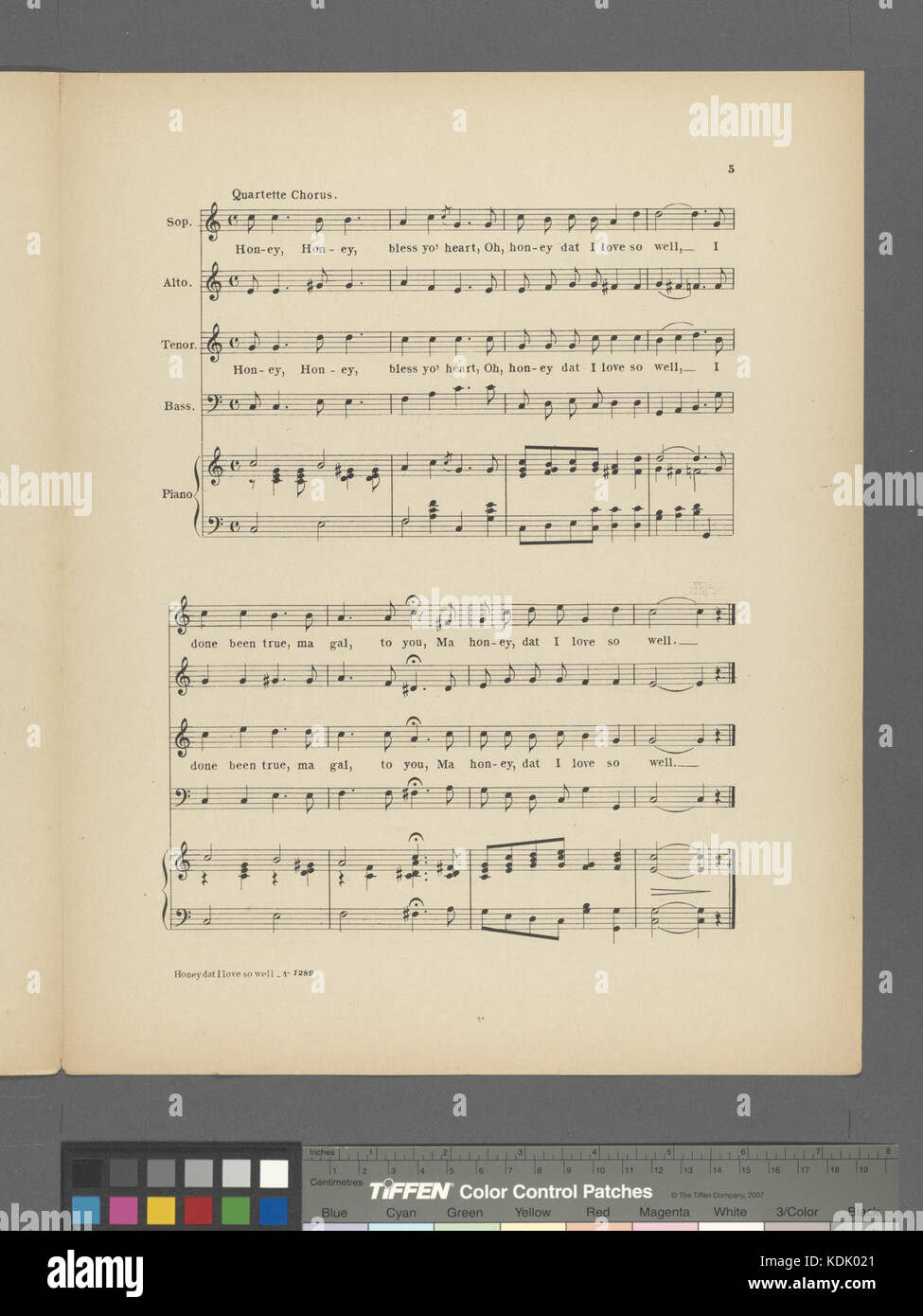 A photograph of the sheet music for 'Honey dat I love so well ...
