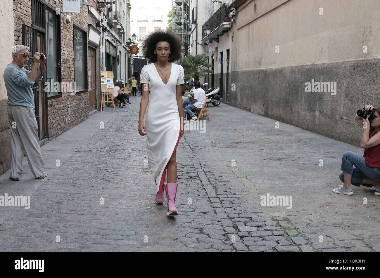 Designer Maria Lafuente holds an outdoor street catwalk for the MFW ...