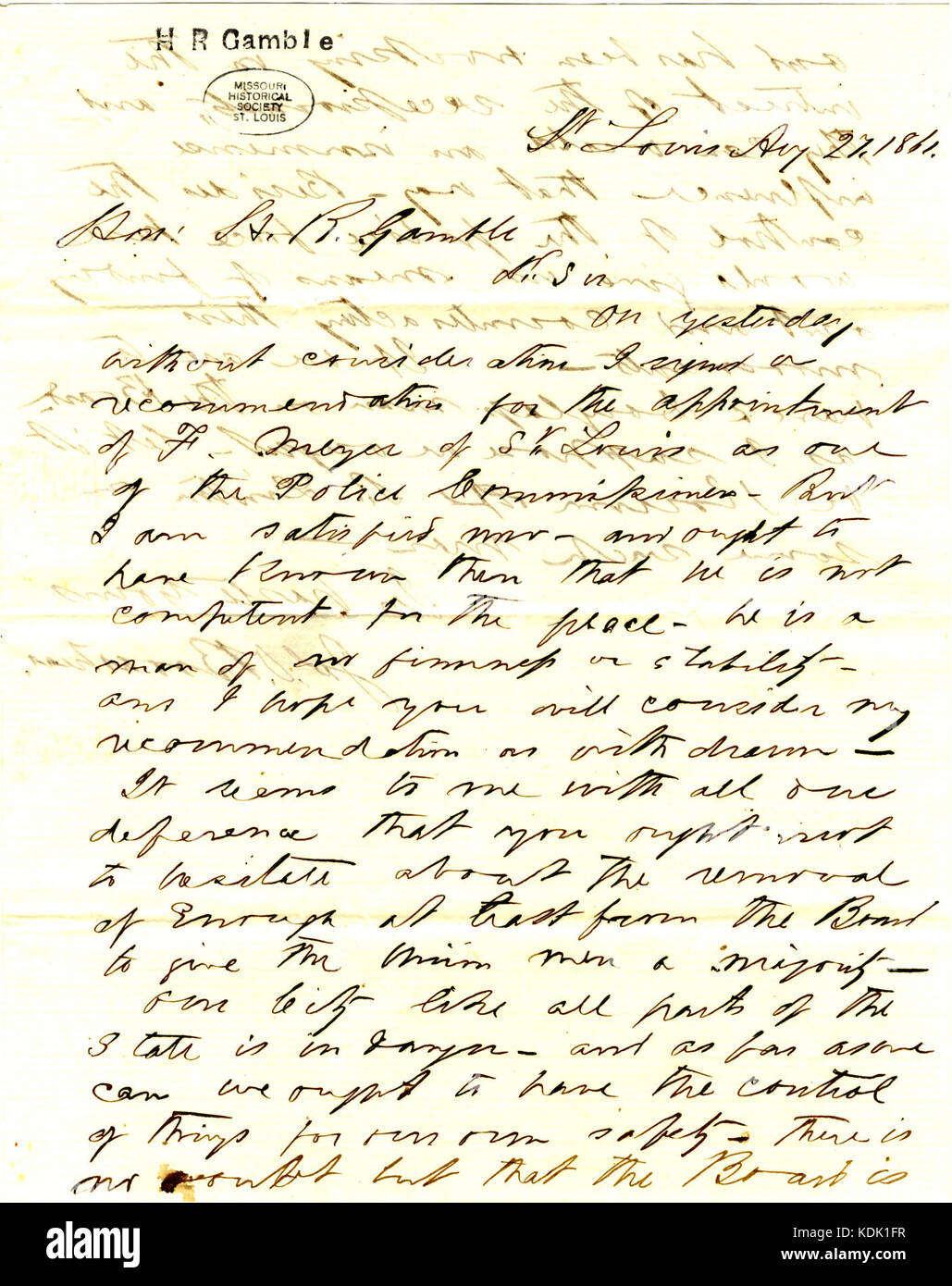 Letter signed Jas. O. Broadhead (James O. Broadhead), St. Louis, to Hon ...