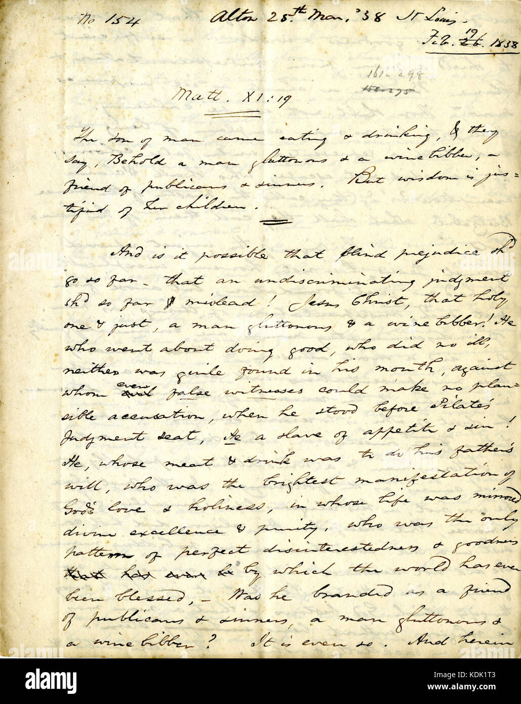 Manuscript of Sermon No. 154 by William Greenleaf Eliot, February 19 ...