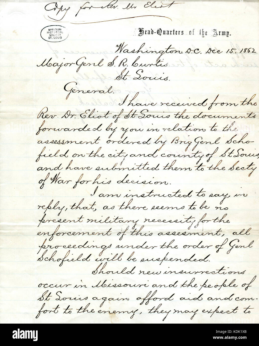 Official copy of letter of General H.W. Halleck, Head Quarters of the ...