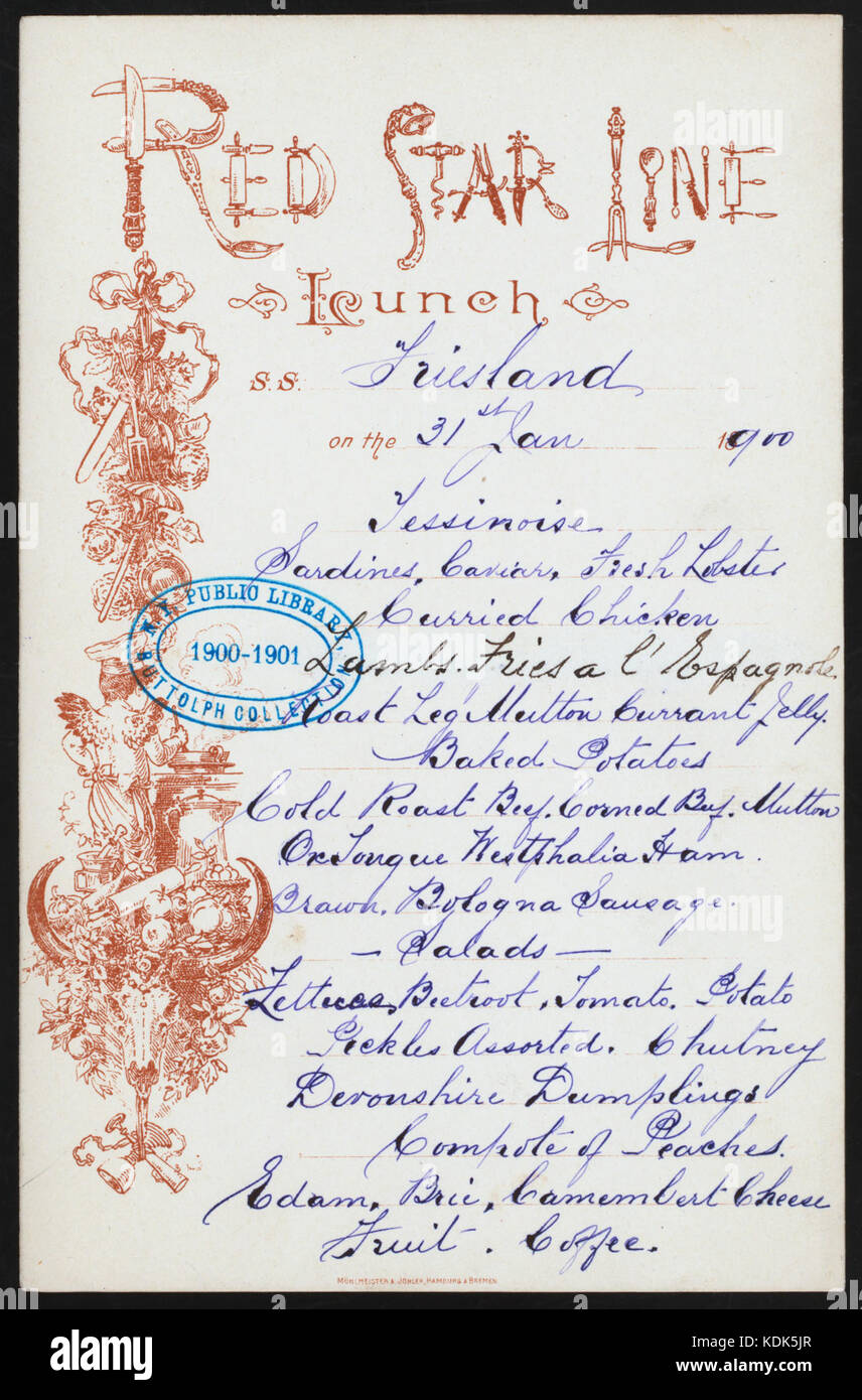 LUNCH (held by) RED STAR LINE (at) SS FRIESLAND (SS;) (NYPL Hades ...
