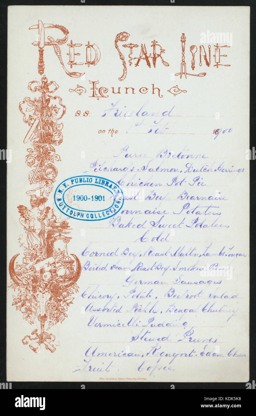 LUNCHEON (held by) RED STAR LINE (at) ABOARD S.S. FRIESLAND (SS;) (NYPL ...