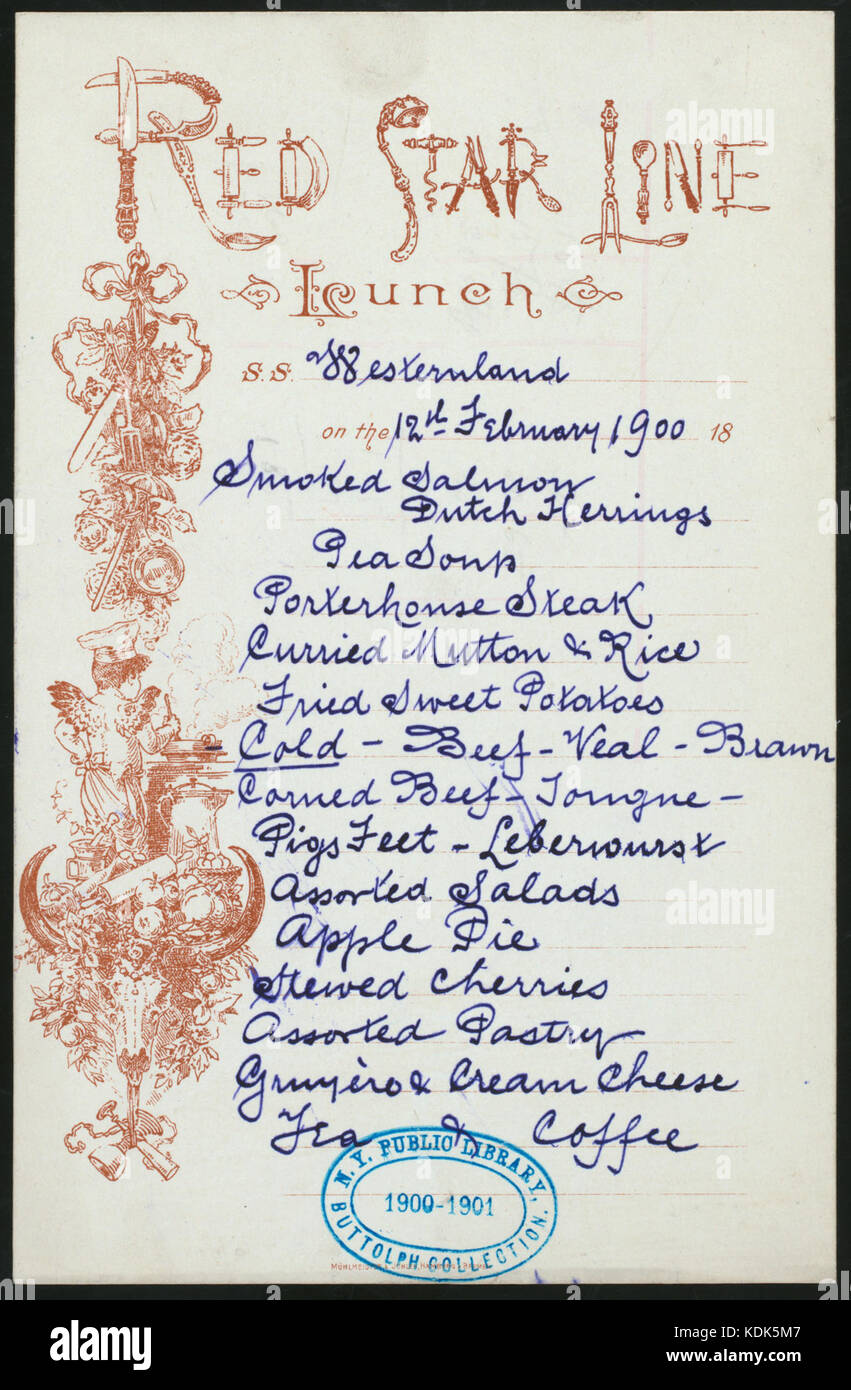 LUNCH (held by) RED STAR LINE (at) SS WESTERNLAND (SS;) (NYPL Hades ...