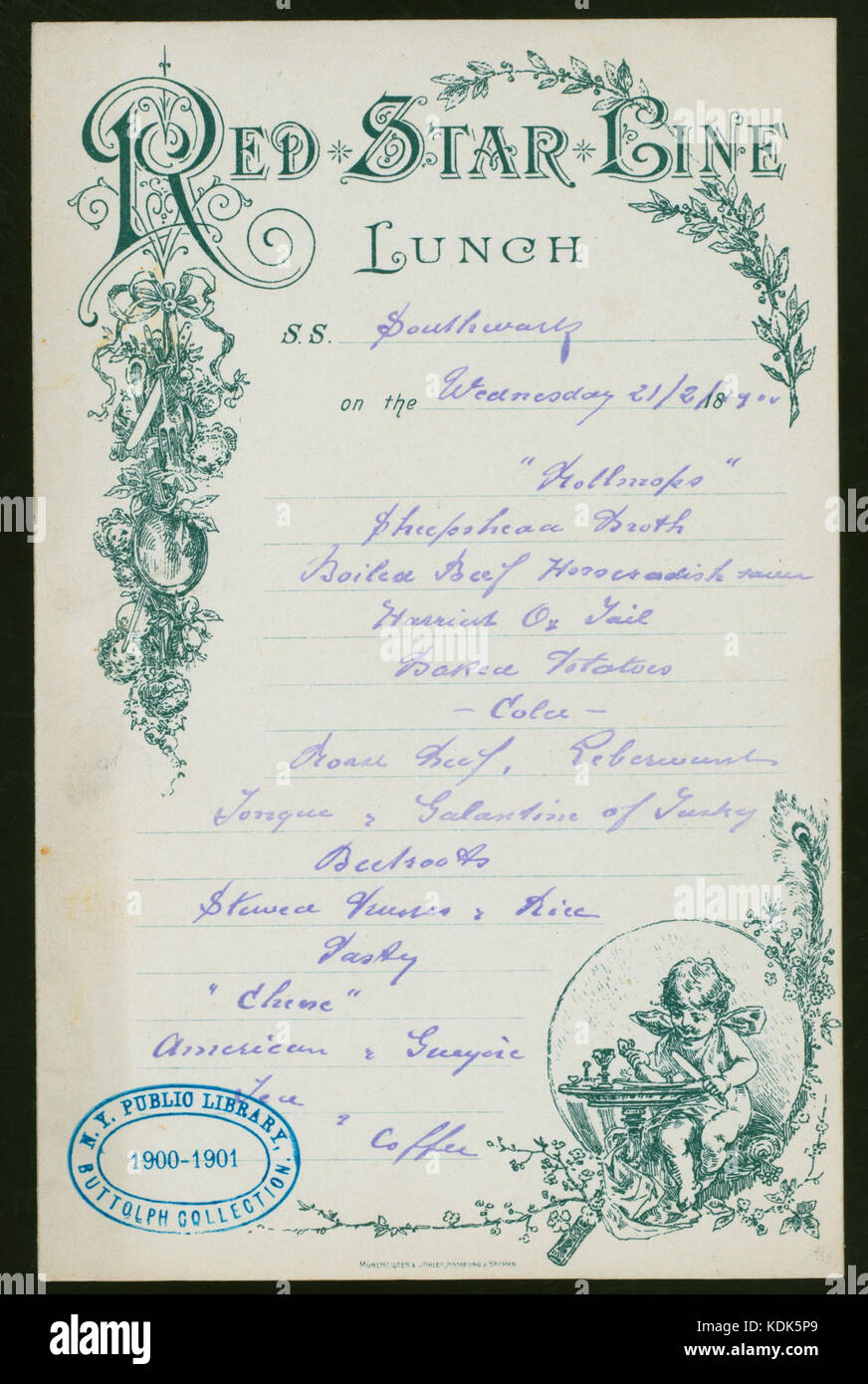 LUNCH (held by) RED STAR LINE (at) SS SOUTHWARKK (SS;) (NYPL Hades ...