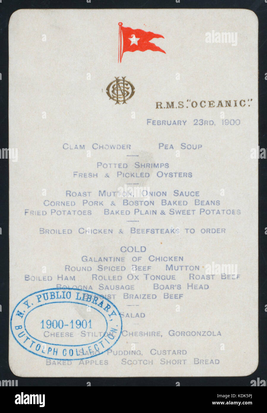 LUNCHEON (held by) R.M.S. OCEANIC (at) EN ROUTE (SS;) (NYPL Hades 272941 475909 Stock Photo - Alamy