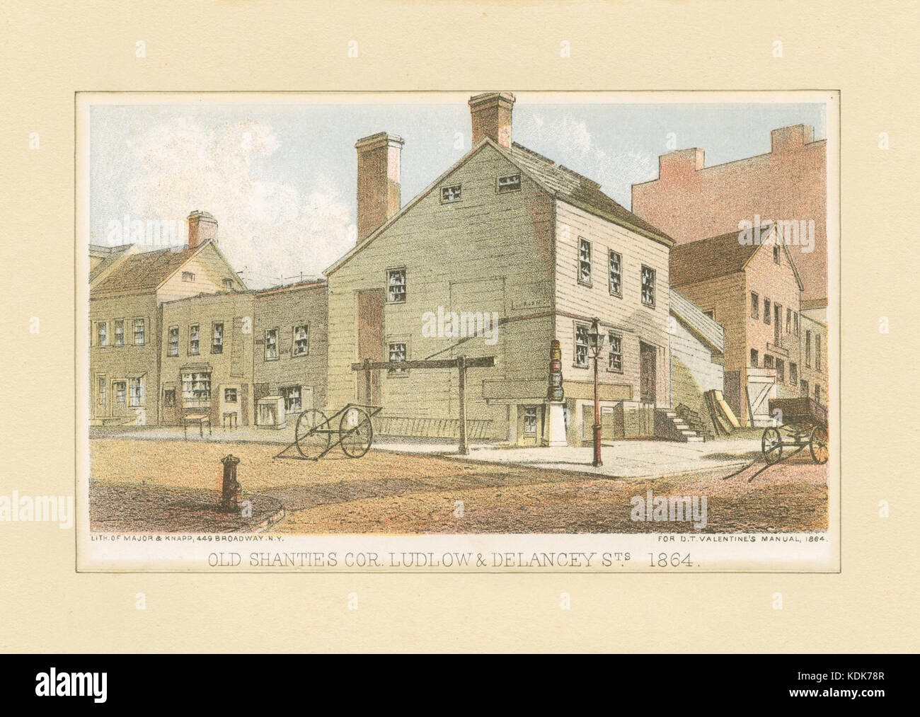 This photograph captures old shanties at the corner of Ludlow and ...
