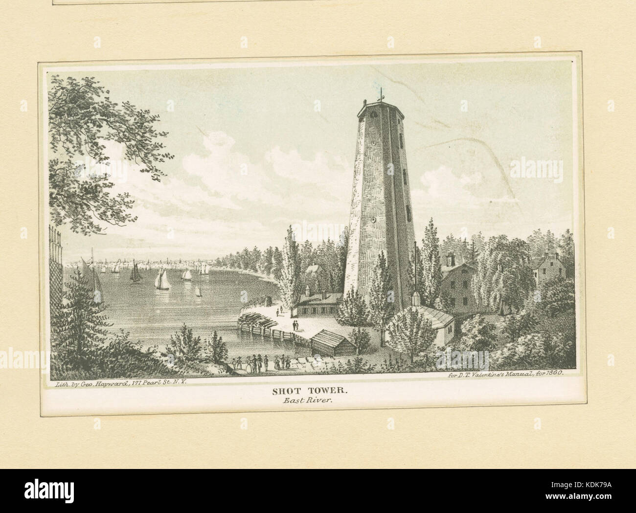 A historical photograph or illustration of the Shot Tower located on ...