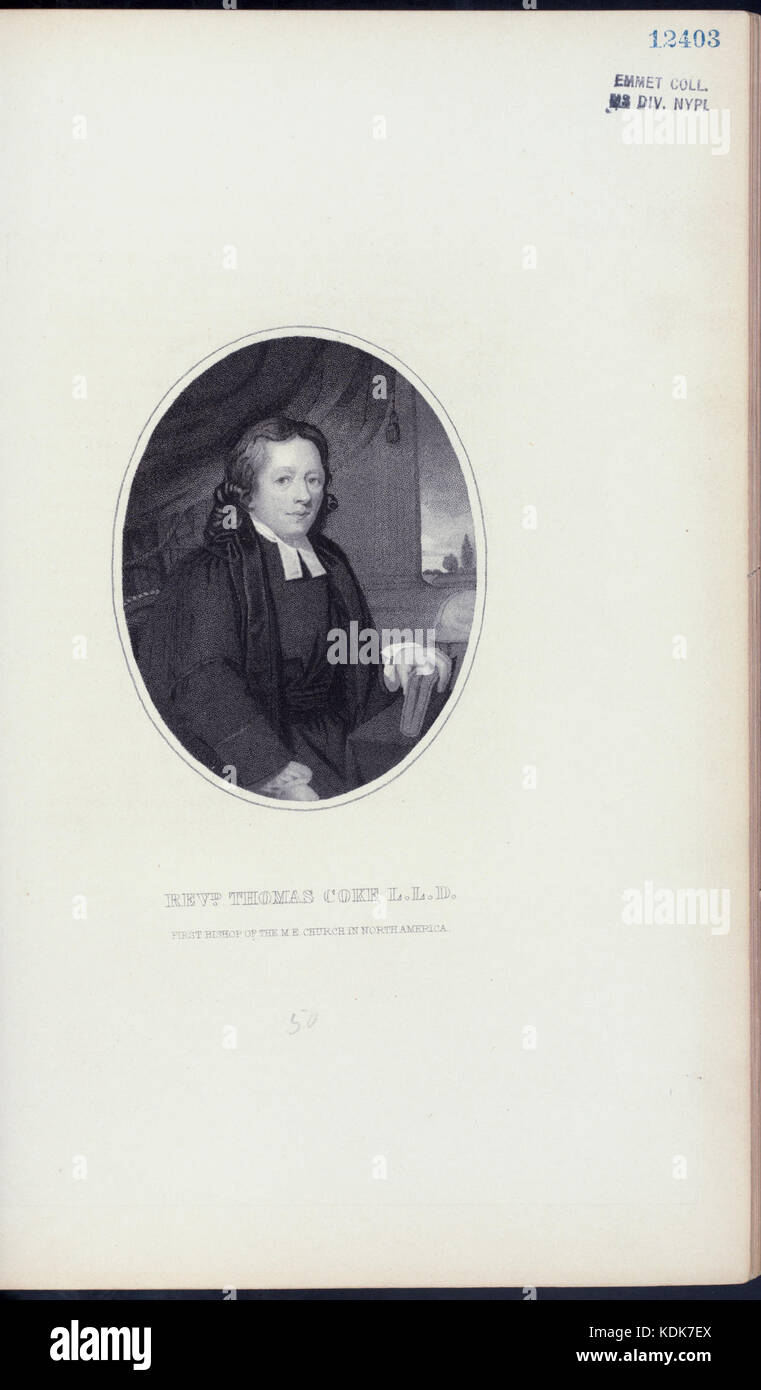 Rev.d Thomas Coke, L.L.D., first bishop of the M.E. church in North ...