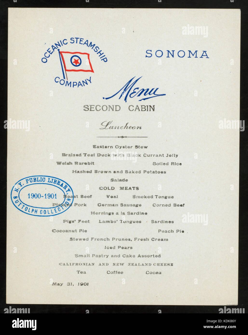 LUNCHEON (held by) OCEANIC STEAMSHIP CO. SONOMA (at) EN ROUTE (SS ...