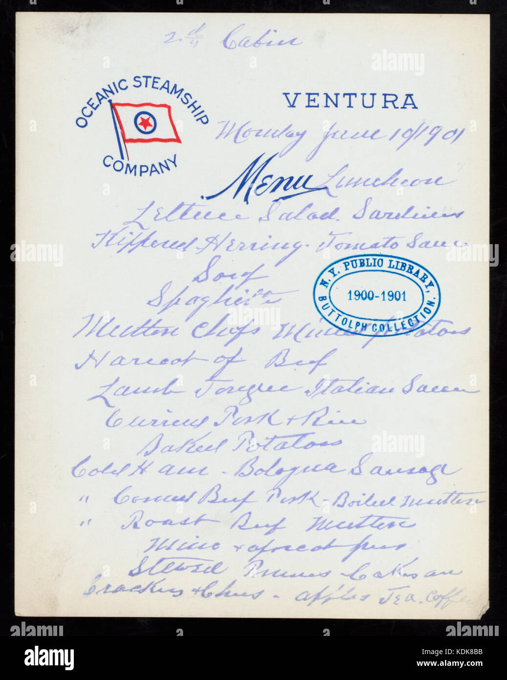 LUNCHEON (held by) OCEANIC STEAMSHIP CO. VENTURA (at) EN ROUTE (SS ...