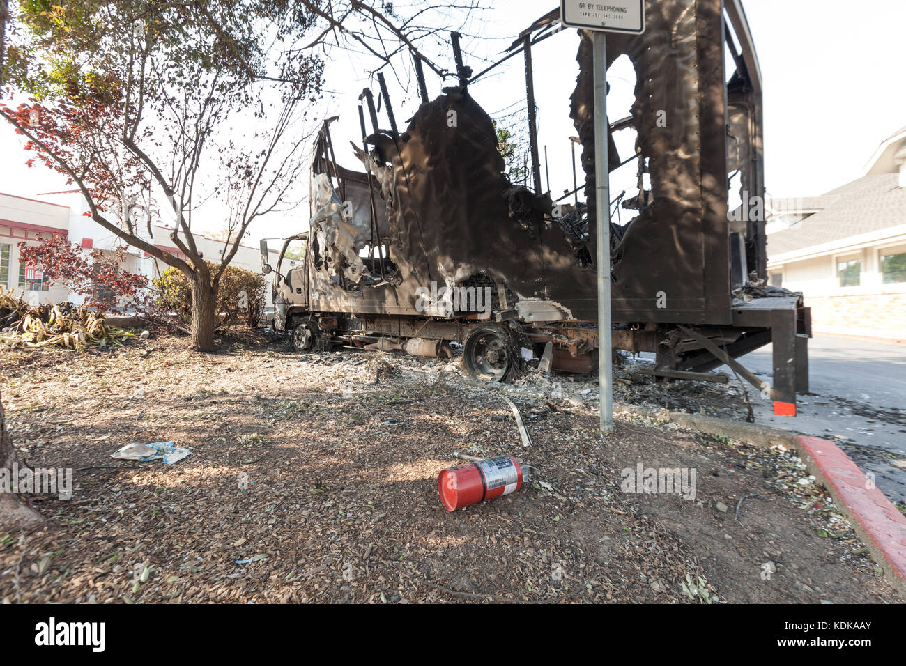 Santa Rosa, California, USA. 13th Oct, 2017. A lone fire extinguisher ...
