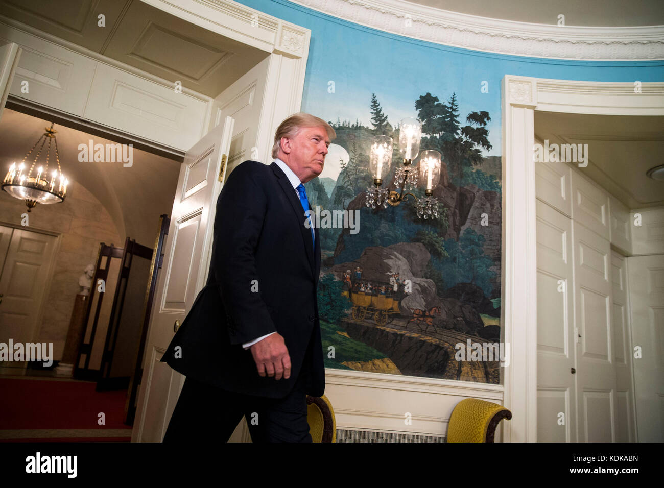 United States President Donald J. Trump arrives to deliver a statement ...