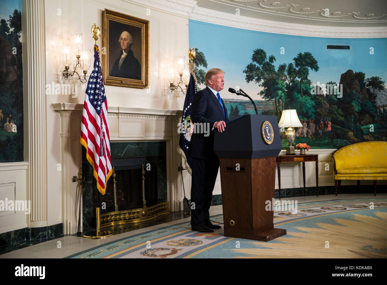 United States President Donald Trump delivers a statement on the Iran ...