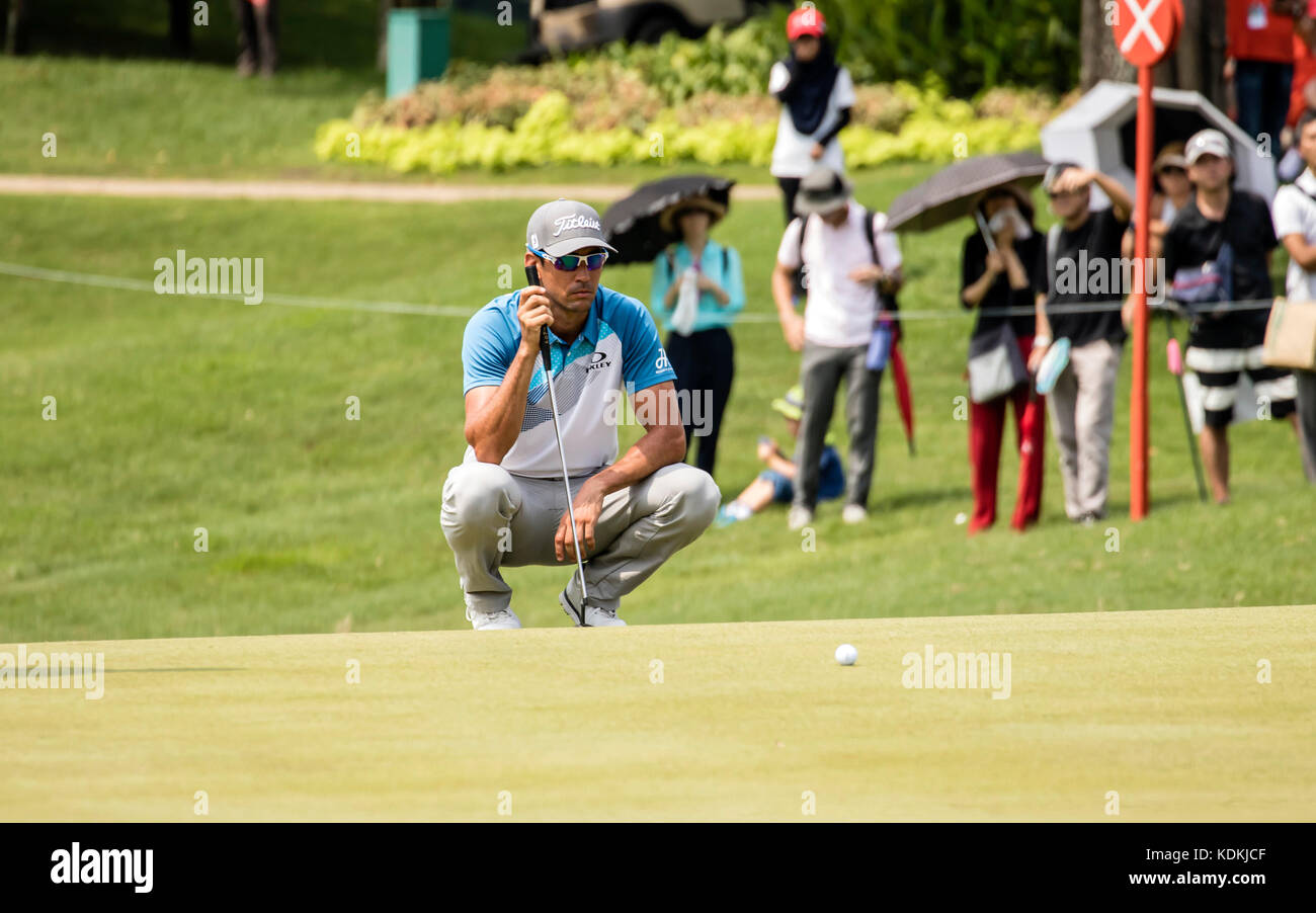 Kuala Lumpur, Malaysia. 14th October, 2017. Rafa Cabrera Bello looking for the invisible putt ...