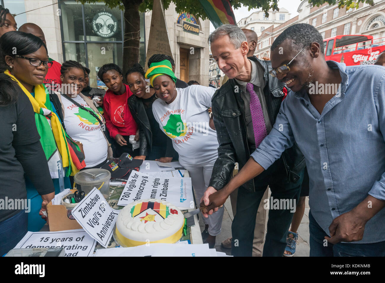 London, UK. 14th October 2017. Peter Tatchell and one of the organisers ...