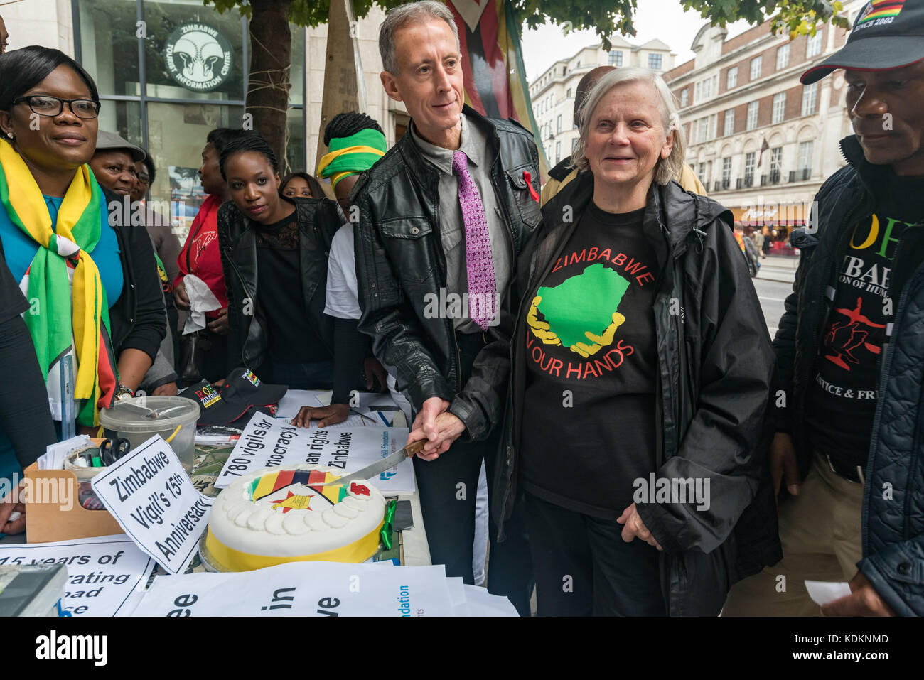 London, UK. 14th October 2017. Peter Tatchell and one of the organisers ...