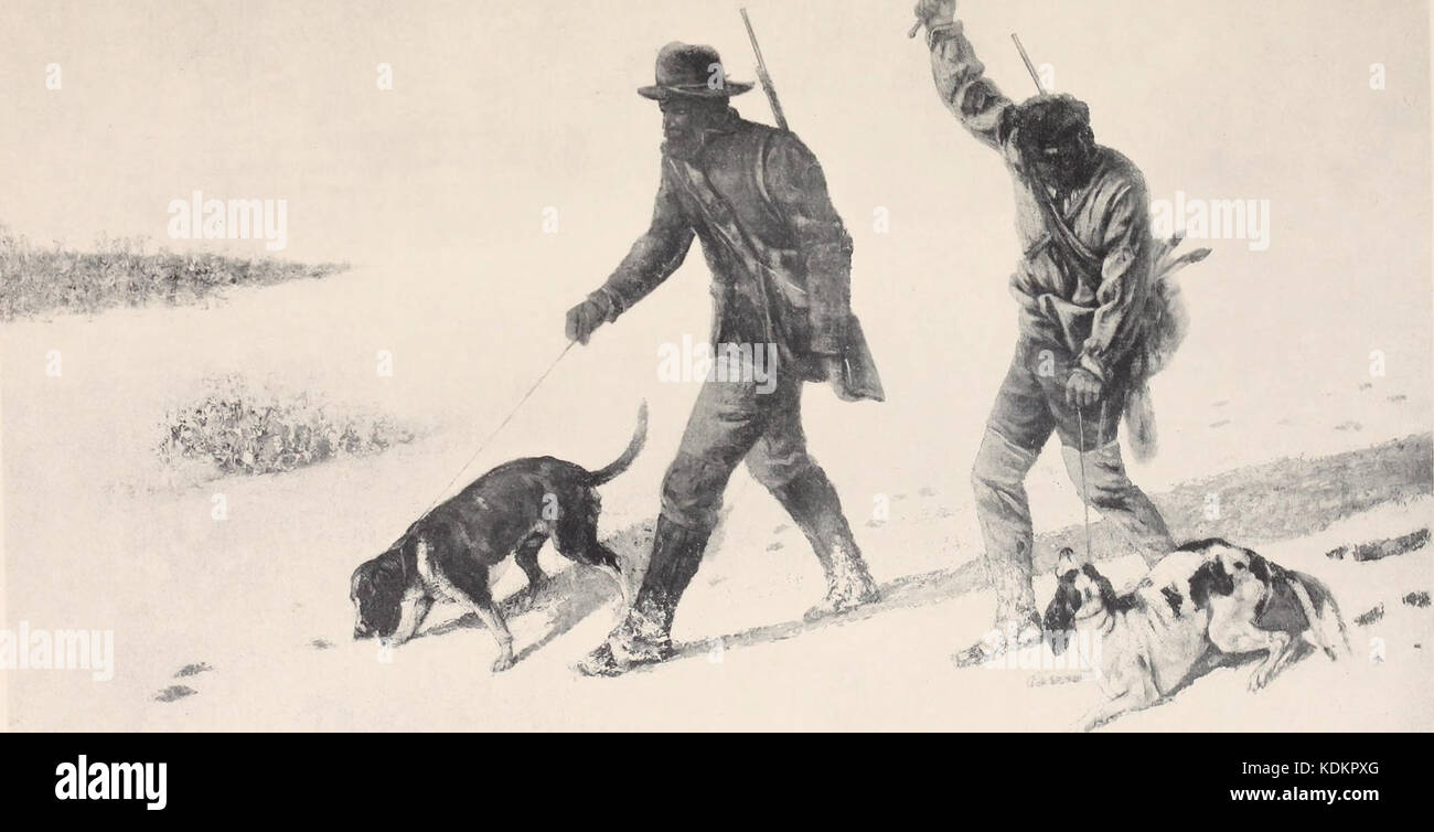 Les Braconniers dans la neige (drawing Stock Photo - Alamy