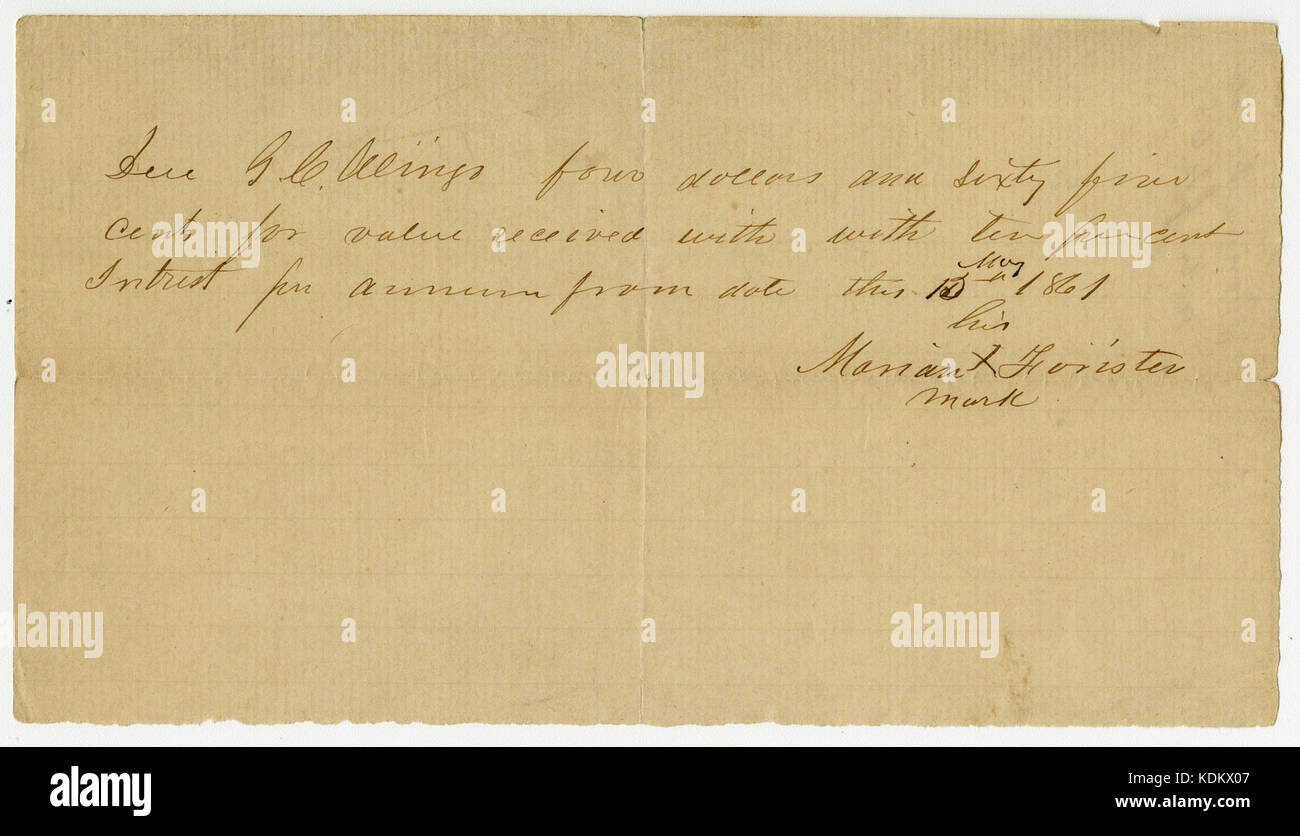 Promissory note signed Marian Forister (his mark) to G.C. Wingo, May 10 ...