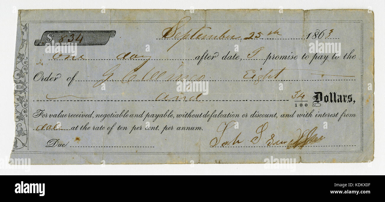 Promissory note signed John Swoffer to G.C. Wingo, September 25, 1863 ...