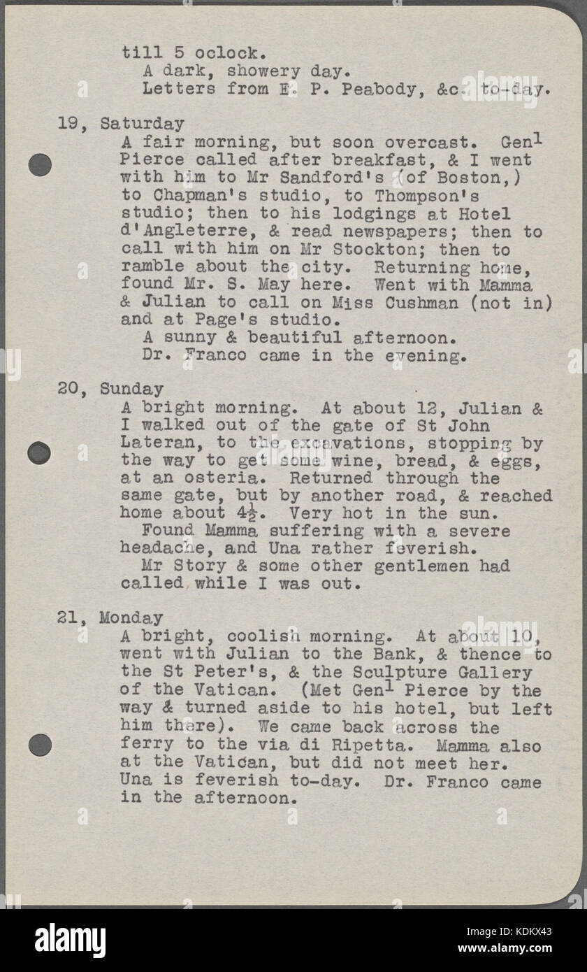 Italian Diary, 1859. Typed transcription of the Hawthorne Diary of 1859 ...