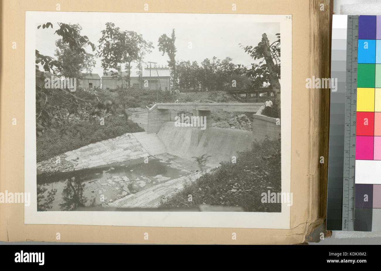 Kensico reservoir. View showing Waste weir and foot bridge over Waste ...