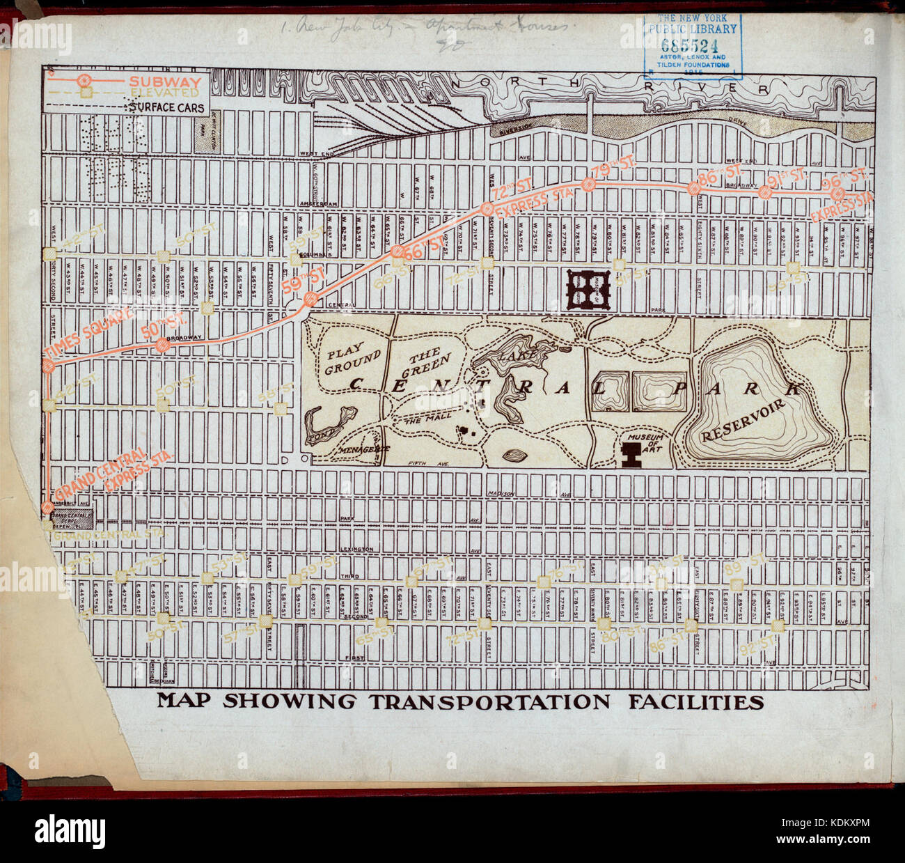 Map showing transportation facilities. (42nd 98th Streets) (NYPL ...