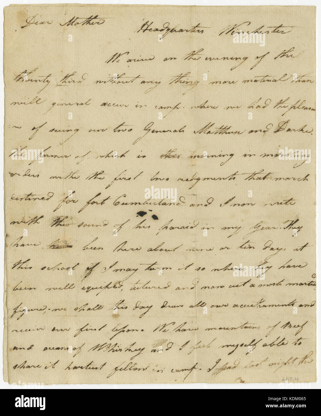Letter signed Meriwether Lewis, Headquarters Winchester, to Mother, Mrs ...