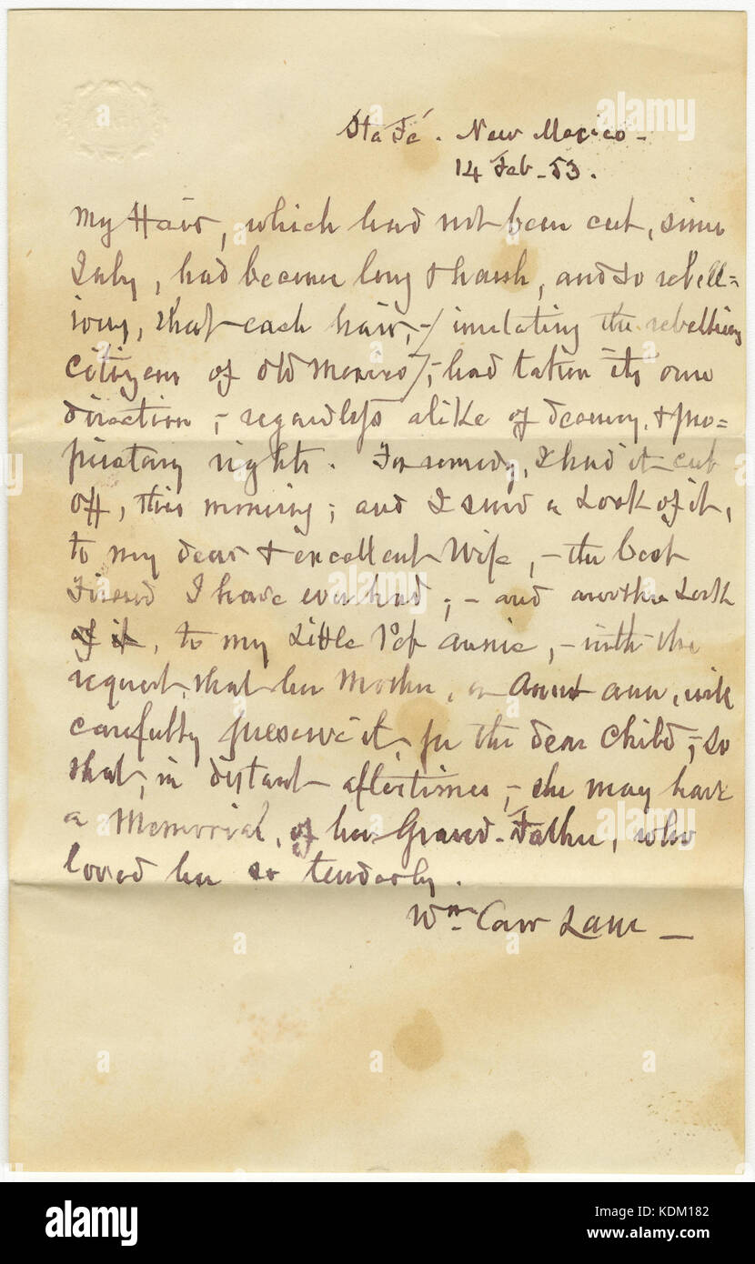 Letter signed Wm. Carr Lane (William Carr Lane), Sta. Fe (Santa Fe ...