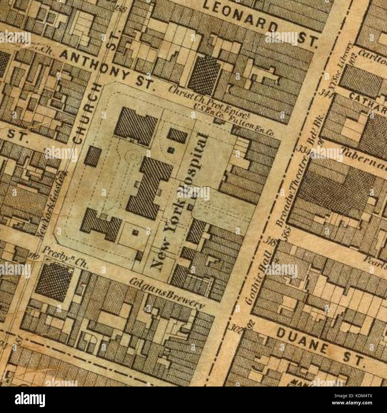 New York Hospital on 1852 map Stock Photo - Alamy