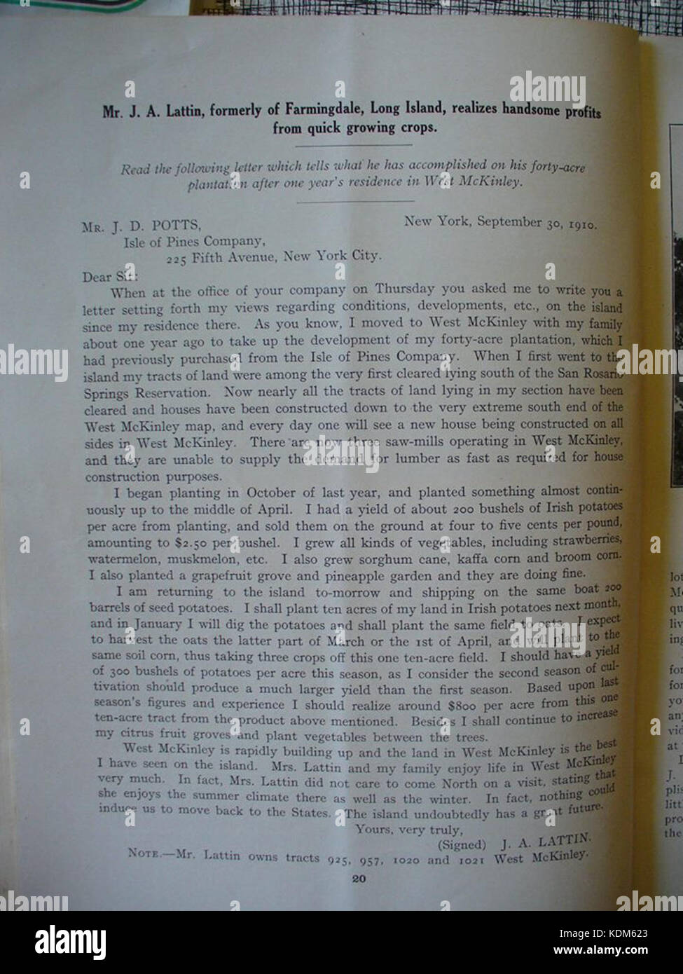 Jarvis Lattin to J.D Potts in 1910 Stock Photo - Alamy