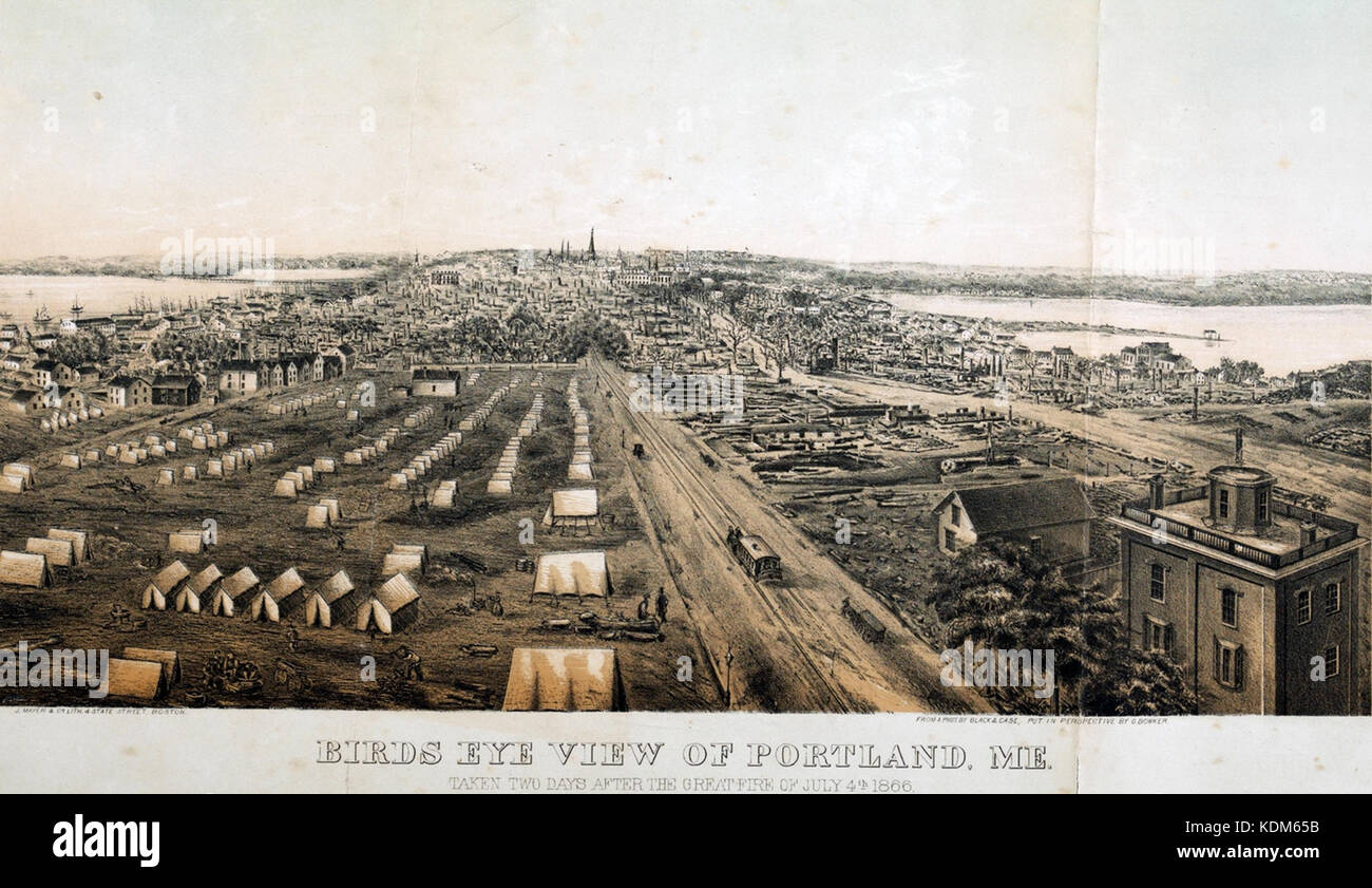 This photograph shows Portland, Maine, after the Great Fire of 1866 ...