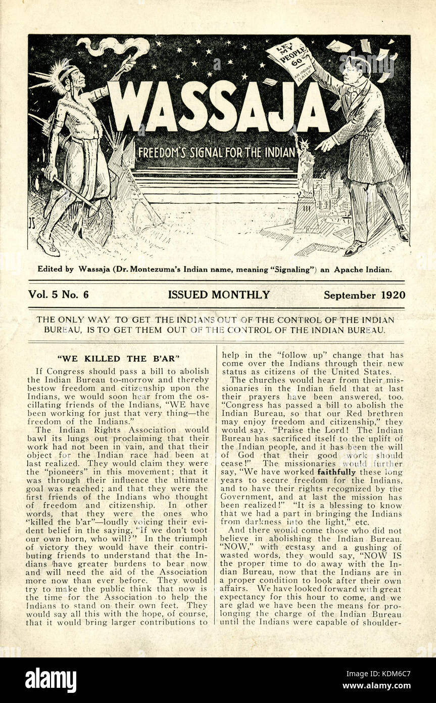 Issue of Wassaja, Vol. 5, No. 6, September 1920 Stock Photo - Alamy