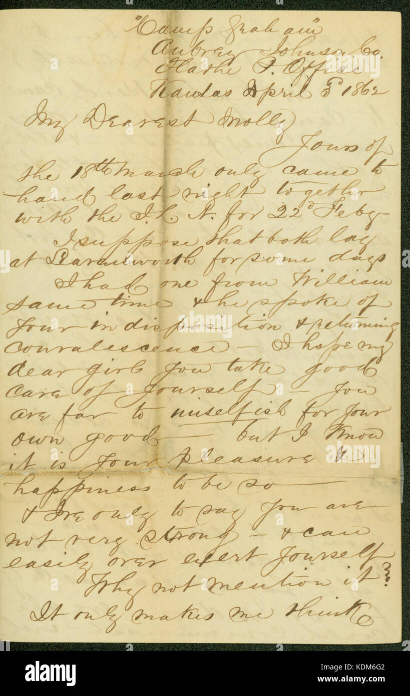 Letter from James E. Love, Camp Graham, Aubrey, Kansas, to Molly, April ...