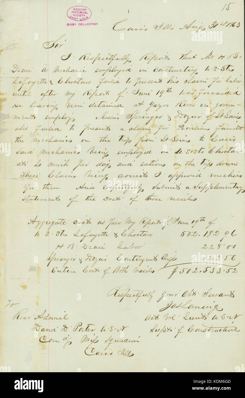 Letter from Jas. Laning (Act. Vol. Lieut. U. S. N., Supt. of ...