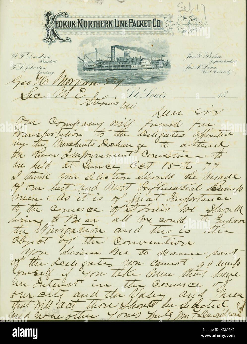 Letter from William F. Davidson, Keokuk Northern Line Packet Co., to ...