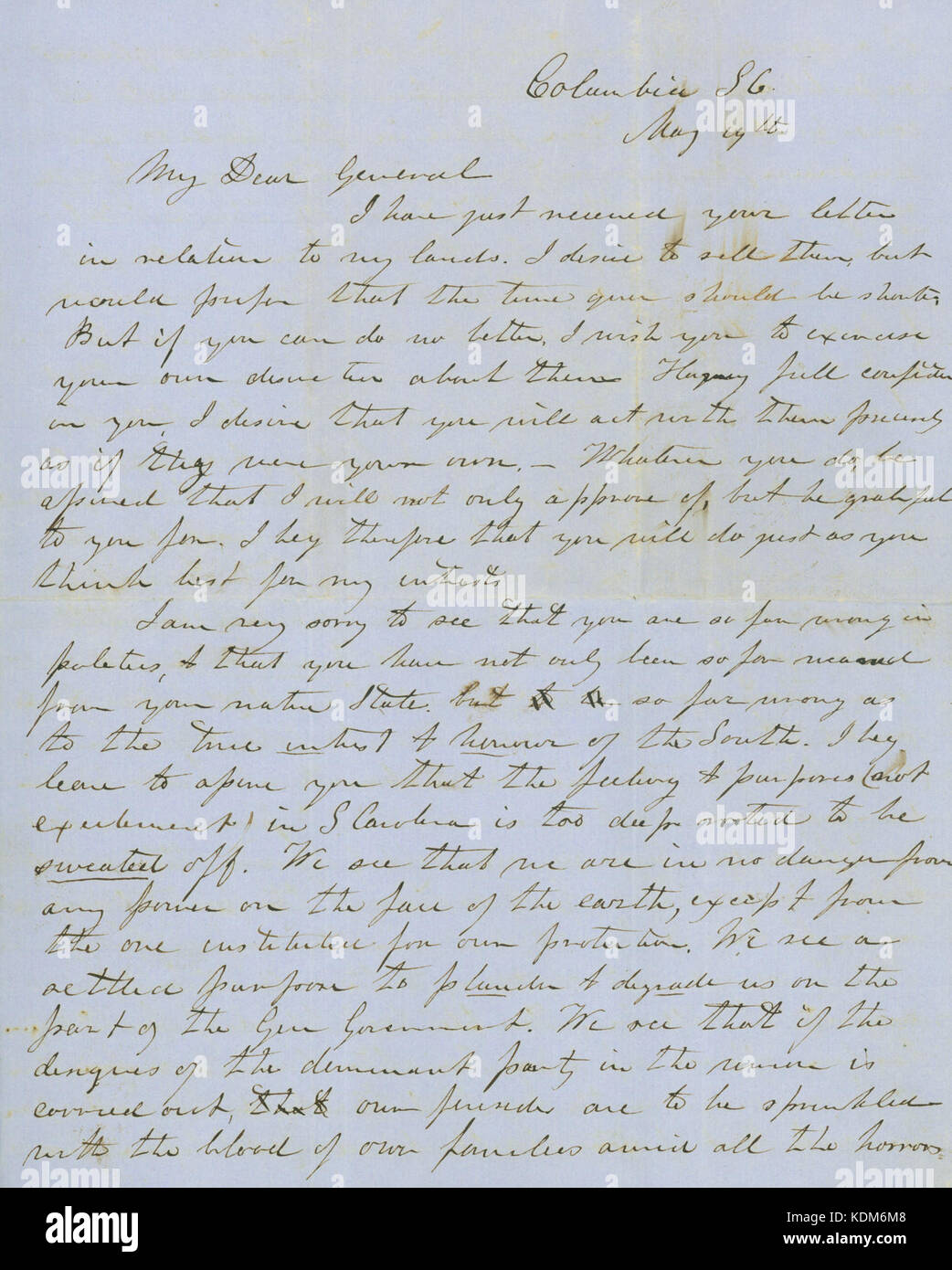 Letter signed J.H. Means, Columbia, S.C., to General (J.D. Coalter ...
