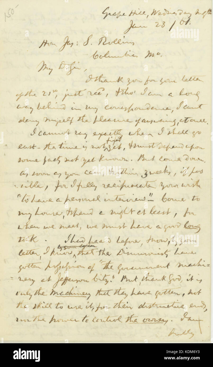 Letter from Edw. Bates (Edward Bates), Grape Hill, to Hon. Jas. S ...