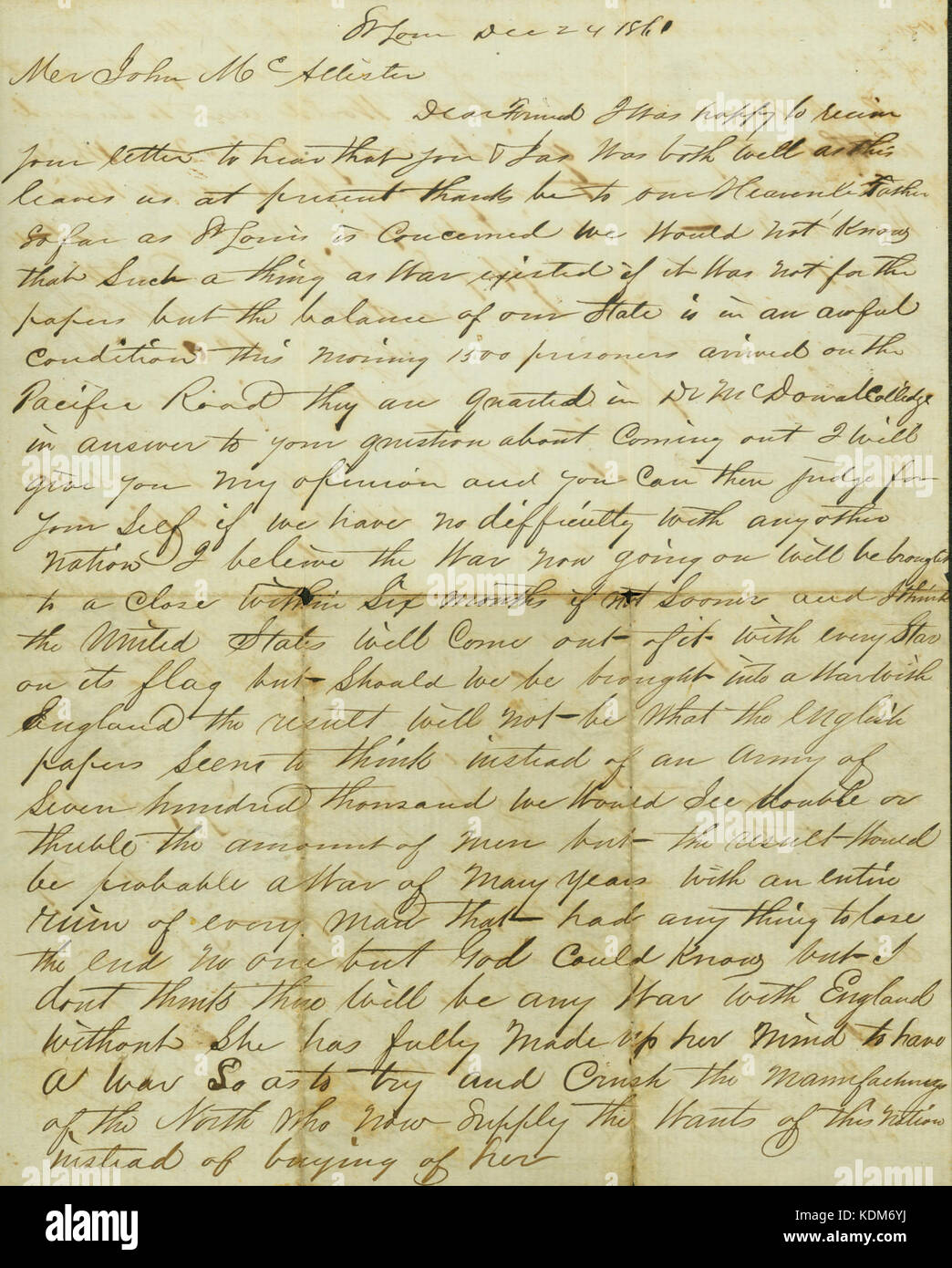 Letter from Sam Cupples, St. Louis, to John McAllister, December 24 ...