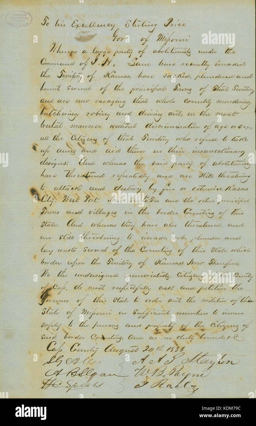 This historical document is a petition signed by citizens of Cass ...